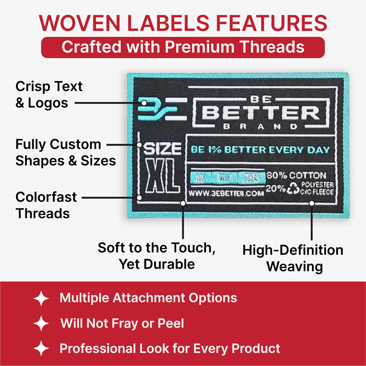 Woven Labels - Straight Cut - 1-4 Colors - Heat-press - S - 1000 – packlove